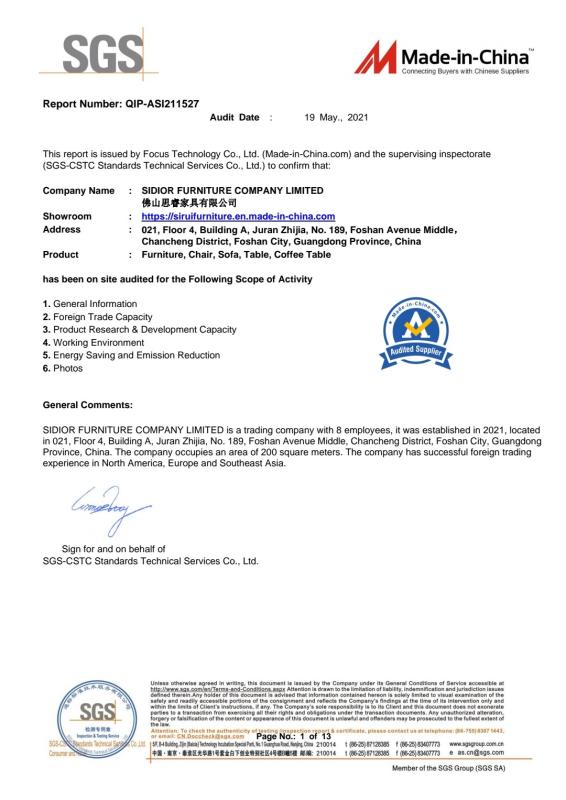 - SIDIOR FURNTIURE COMPANY LIMITED