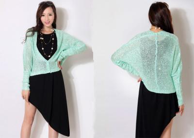 中国 長の Dolman の罰金のニット レディース薄緑の V の首/長く袖が付いている半分のカーディガンのセーター 販売のため