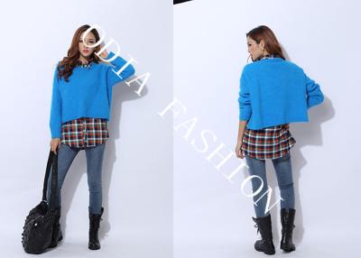 Cina Collo di squadra dei maglioni del pullover delle donne blu nella manica del pipistrello e nell'anca inferiore dell'irregolare in vendita