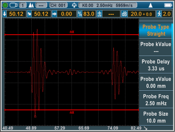 Ultrasonic Flaw Detector TFD807C front view with color TFT display showing waveform
