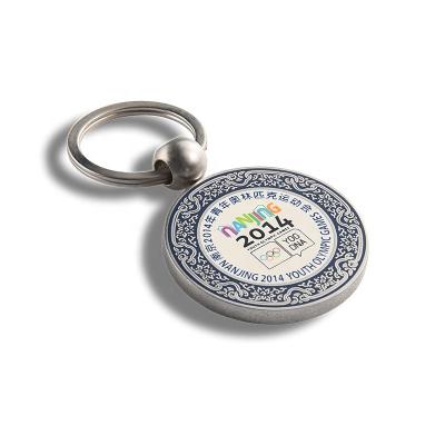 Cina Portachiavi a anello promozionali in lega di zinco rotondi con resistenza della corrosione stampata di logo in vendita