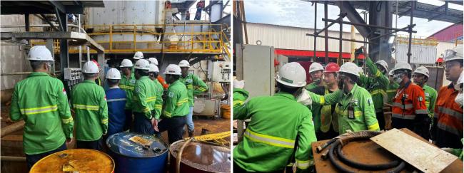 Engineer performing maintenance on pneumatic conveying pump