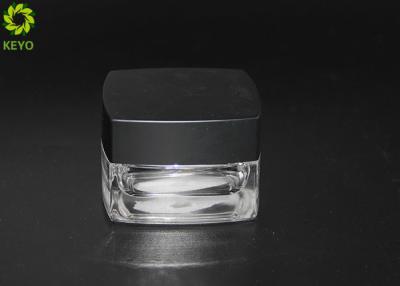 中国 明確なガラス化粧品のクリーム色の貯蔵は黒いプラスチック帽子との正方形の形を震動させます 販売のため
