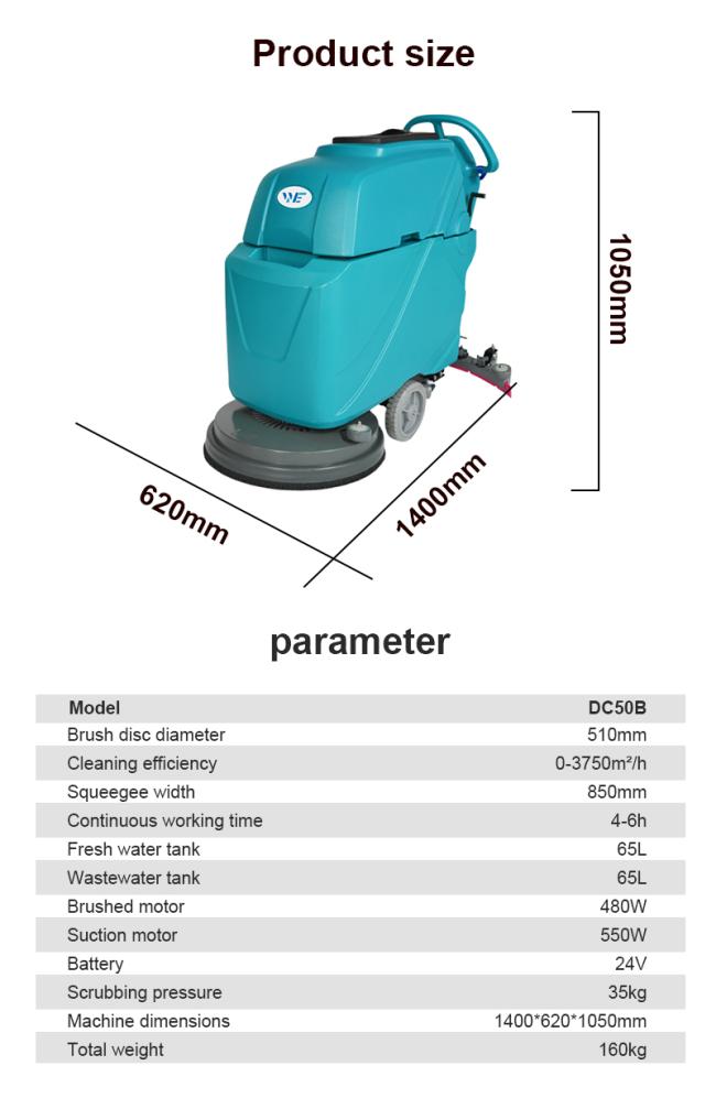 DC50B floor scrubber technical specifications