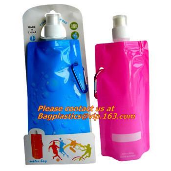 China Spouted flexible foldable water bag with carabiner for running, flexible printing and lami for sale