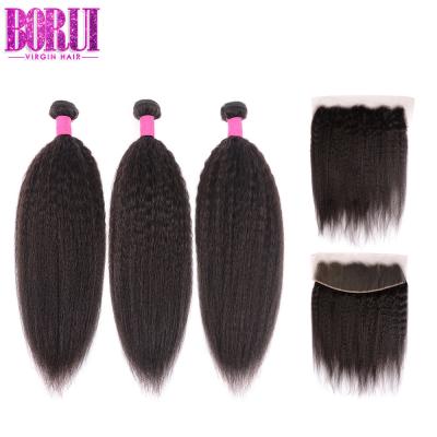 China Trama malaia do cabelo humano do Virgin com o pacote perverso frontal do cabelo reto do laço 13*4 suíço à venda