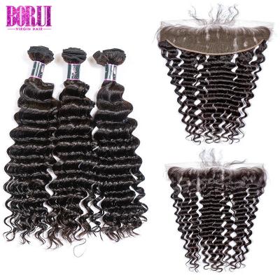 Cina Frontale profondo del pizzo dei capelli umani di Wave dei capelli vergini del bambino 13*6 3 pacchi con chiusura in vendita