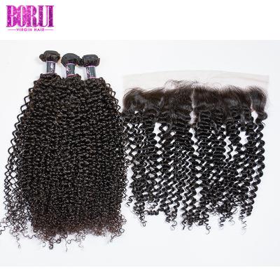 Cina Orecchio ai capelli ricci crespi vergini crudi dell'orecchio 3 pacchi con la morbidezza brillante della chiusura in vendita