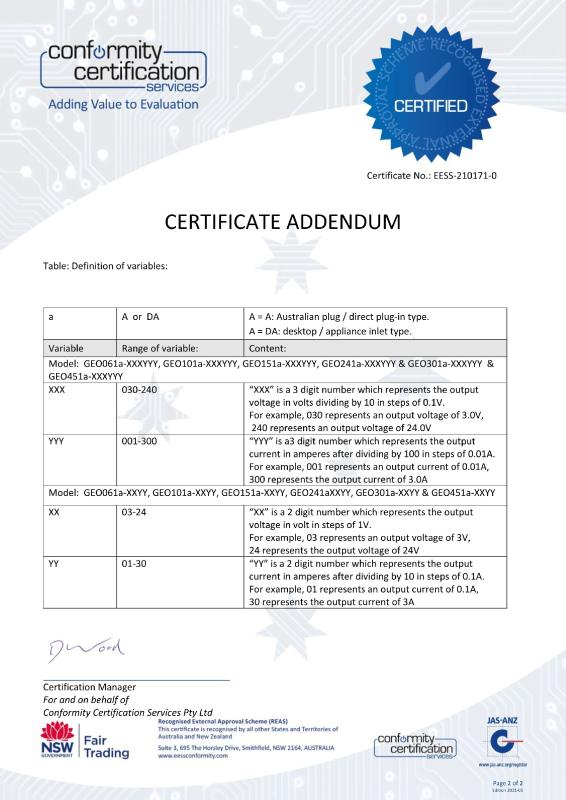 Power Adapter SAA Certificate - Shenzhen GEAO Technology Co., Ltd.