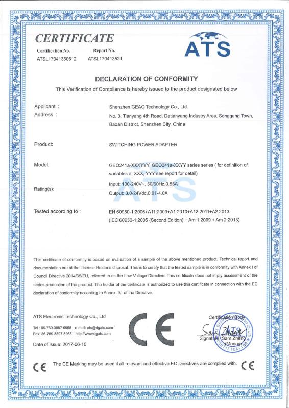 Power Adapter CE Certificate - Shenzhen GEAO Technology Co., Ltd.