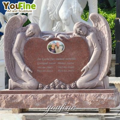 China Large Custom Factory Price Pink Granite Double Heart Tombstone Headstones for sale