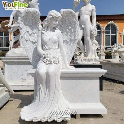 China Life Size Outdoor Garden Modern Marble Sit Angel Sculpture Statue for sale