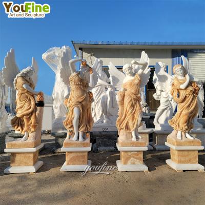 China High-Quality Outdoor Garden Decor Life Size White Stone Sculpture Suppliers Four Seasons Marble Statue Woman for sale