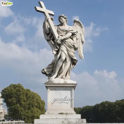China Natural White Marble Angel Statue with Cross Statue Tombstone for Sale for sale