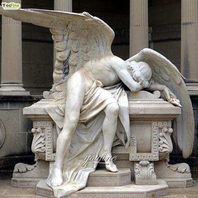 China Hand Carved Carving White Sculpture Marble Sleeping Angel Statue for sale