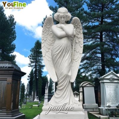China Custom Size Design Outdoor Garden Life Size Marble Angel Statues for Cemetery for sale