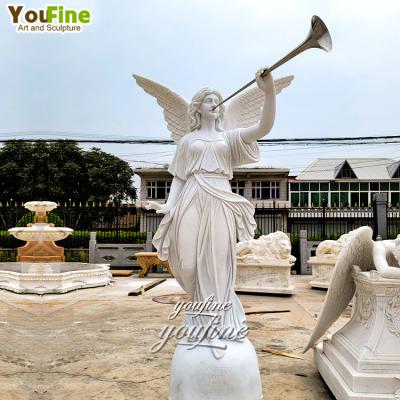 China Wholesale Garden Decor Natural Stone Sculpture Hand Carved Large Angel Statues White Marble for sale