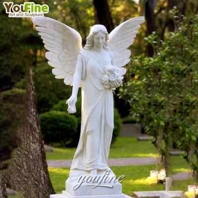 China Hand Carved White Marble Lady Angel Holding Flowers Statue Suppliers for sale