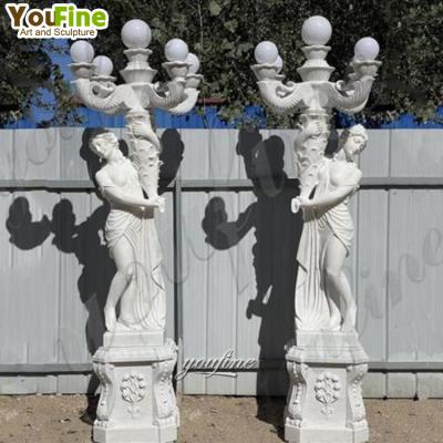 China Hand Carved Life Size White Marble Statues With Light Woman Lamp Sculpture for sale