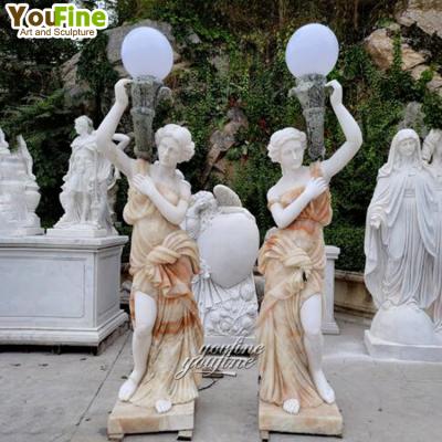 China Life Size Decor Life Size Carved Woman Figure Sculpture Lamp Indoor Lighting Marble Statues for sale