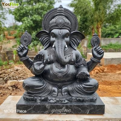 China Temples or Homes Hindu Decor Sculpture Black Marble Ganesha Statue for sale