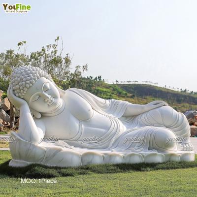 China Outdoor Meditation Areas or Garden Decor Sleeping White Marble Buddha Statue for sale