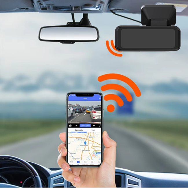 Dash cam technical diagram illustrating key features and technical specifications