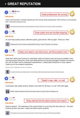 중국 레이저 로고 1인치 철회 가능한 톱니 모양의 세라믹 톱니 가위 낚시 용품 판매용