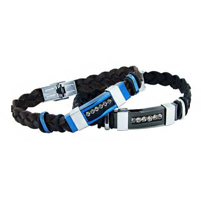 China Brazalete auténtico de moda LBL79 de la pulsera del cuero de la PU del acero inoxidable de la moda americana de Europ en venta