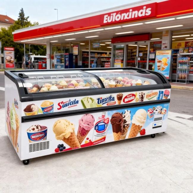 Ice cream display cabinet commercial setting