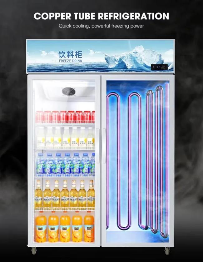 Upright display fridge with beverages