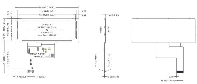 BY-H040A31WQINVKN22 preliminary mechanical outline reference
