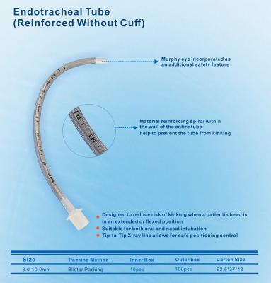 Cina Attrezzatura medica Equipaggiamento in PVC rinforzato in lattice Rinforzato in PVC / non pulito 2,0-10,0 mm Uso pediatrico del tubo endotracheale in vendita