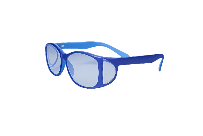 Blue-tinted lead-protective goggles