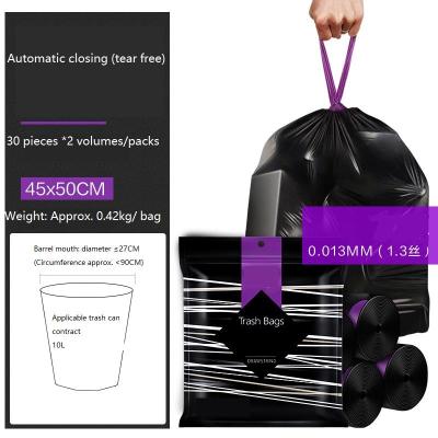 China Customized eco-friendly black recyclable garbage bags, heavy-duty plastic drawstring bags with gravure printing custom logos for sale