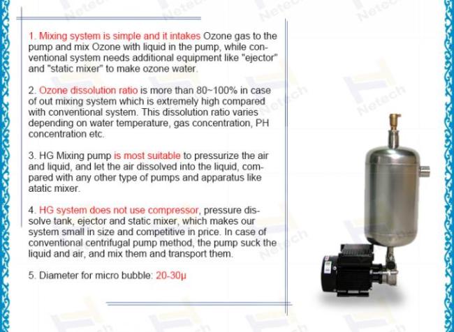 Swimming Pools Water Ozone Generator Parts Micro Bubble Pump With Mixing Tank