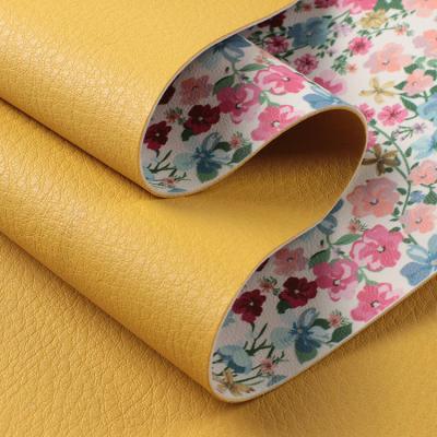 China 1.8mm Thickness SEMI PU Flower Printing Litchi Grain Double-face Synthetic Leather for Shoes Table Mat and Bags Leather Fabric for sale