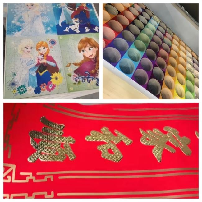 Close-up of stamped product samples