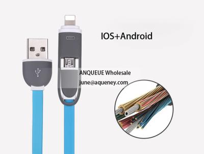 China ANQUEUE Micro usb + 8pin USB 2 in 1 Sync Data Charger Cable for iPhone devices and for samsung for sale