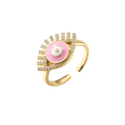 Cina Arcobaleno regolabile Ring Evil Eye Open Rings dello smalto dell'occhio della CZ dei gioielli dell'oro 18K in vendita