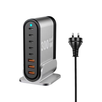 Cina Oem Plug 300W GaN III Caricabatterie USB C Blocco 8 porte LED USB C Stazione di ricarica Hub Blocco di caricabatterie a parete Power Strip in vendita