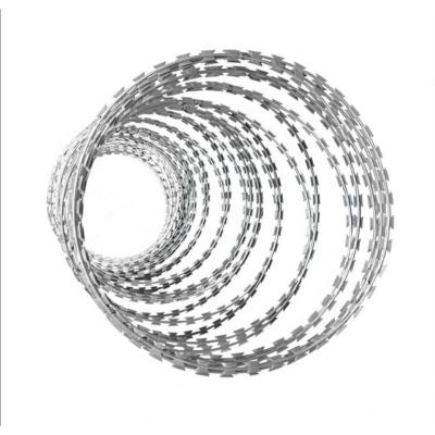 China Galvanized BTO22 Single Loop Cross Concertina Blade Barbed Razor Barded Wire Mesh Fencing for sale