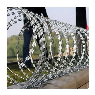 China Galvanized BTO22 Single Loop Cross Concertina Blade Barbed Razor Barded Wire Mesh Fencing for sale