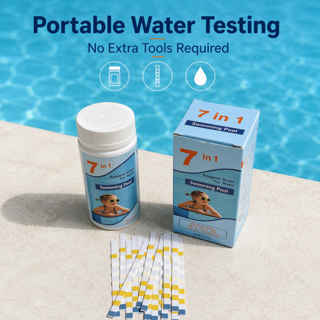 7 in 1 Water Test Strips, Hot Tub Spa Bath Tub Water Quality Check Strips, 100 Strips Per Bottle, Accessory for Spa & Bathtub