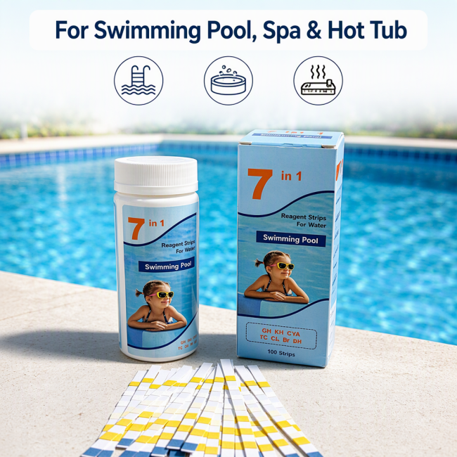7 in 1 Water Test Strips, Hot Tub Spa Bath Tub Water Quality Check Strips, 100 Strips Per Bottle, Accessory for Spa & Bathtub
