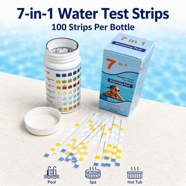 7 in 1 Water Test Strips, Hot Tub Spa Bath Tub Water Quality Check Strips, 100 Strips Per Bottle, Accessory for Spa & Bathtub