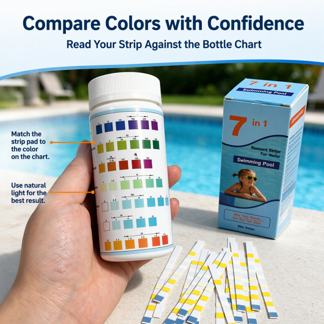 7 in 1 Water Test Strips, Hot Tub Spa Bath Tub Water Quality Check Strips, 100 Strips Per Bottle, Accessory for Spa & Bathtub