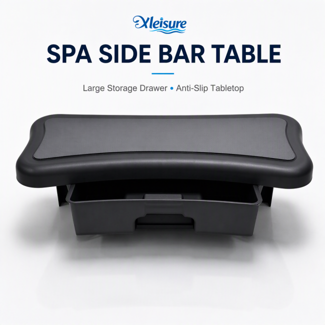 Outdoor Hot Tub Spa Side Bar Table with Large Storage Drawer, Spacious Anti-slip Table for Drinks Snacks Spa Accessories Storage