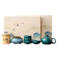 Quality Elegant Chinese Tea Set Celadon Shih Tzu Pot with 4 Cups and Sandalwood Incense Burner for sale