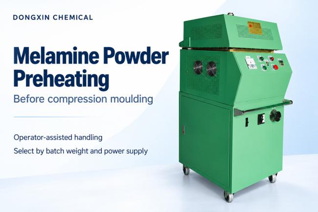 Melamine powder preheating machine with operator assisted handling overview